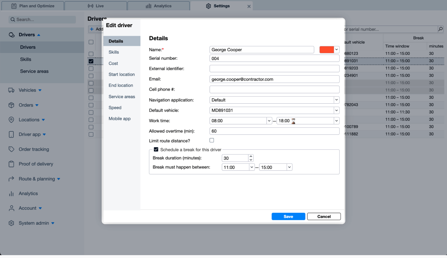 View and understand driver detail fields – OptimoRoute Help Center