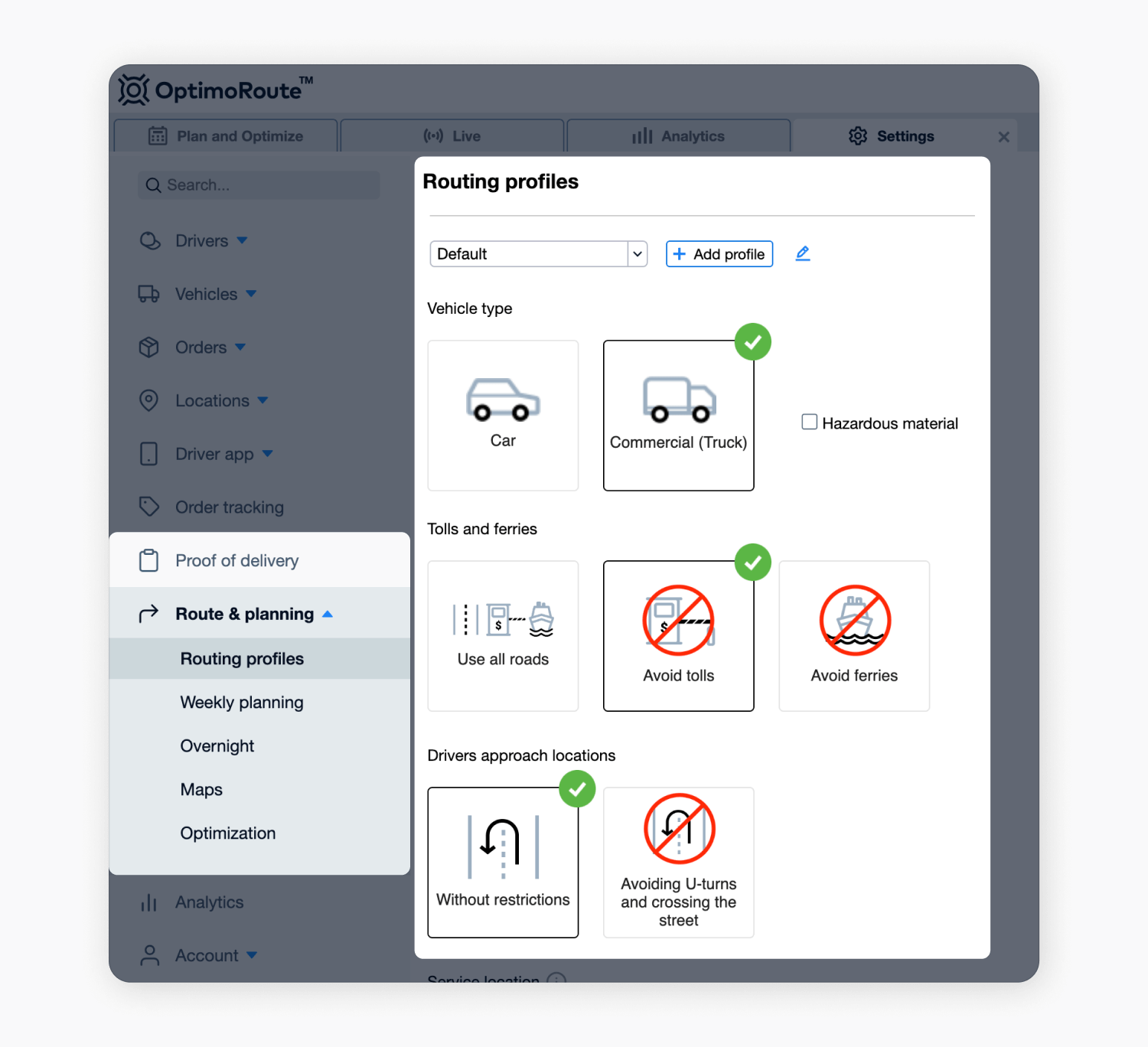 Add And Configure Vehicle Routing Profiles Optimoroute Help Center