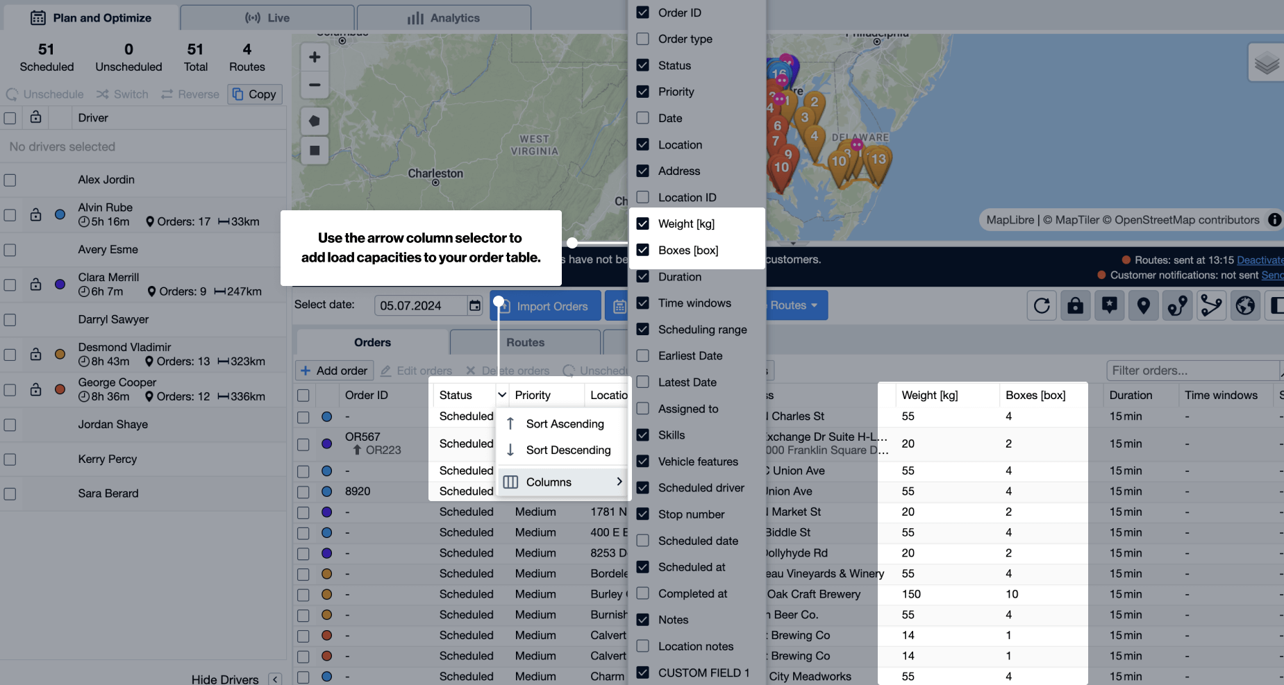 Set up vehicle load capacities – OptimoRoute Help Center