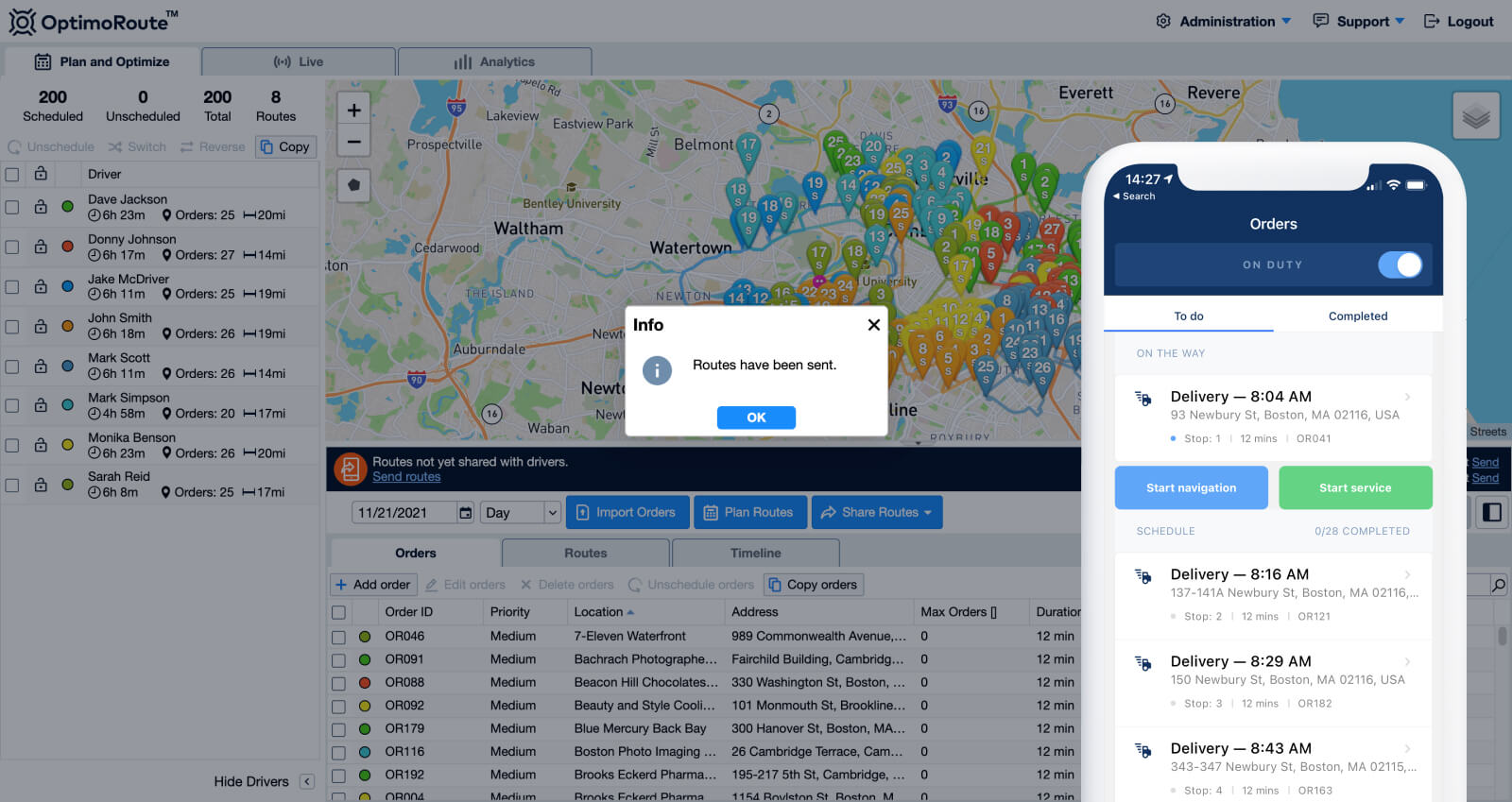 Send routes to the driver app – OptimoRoute Help Center