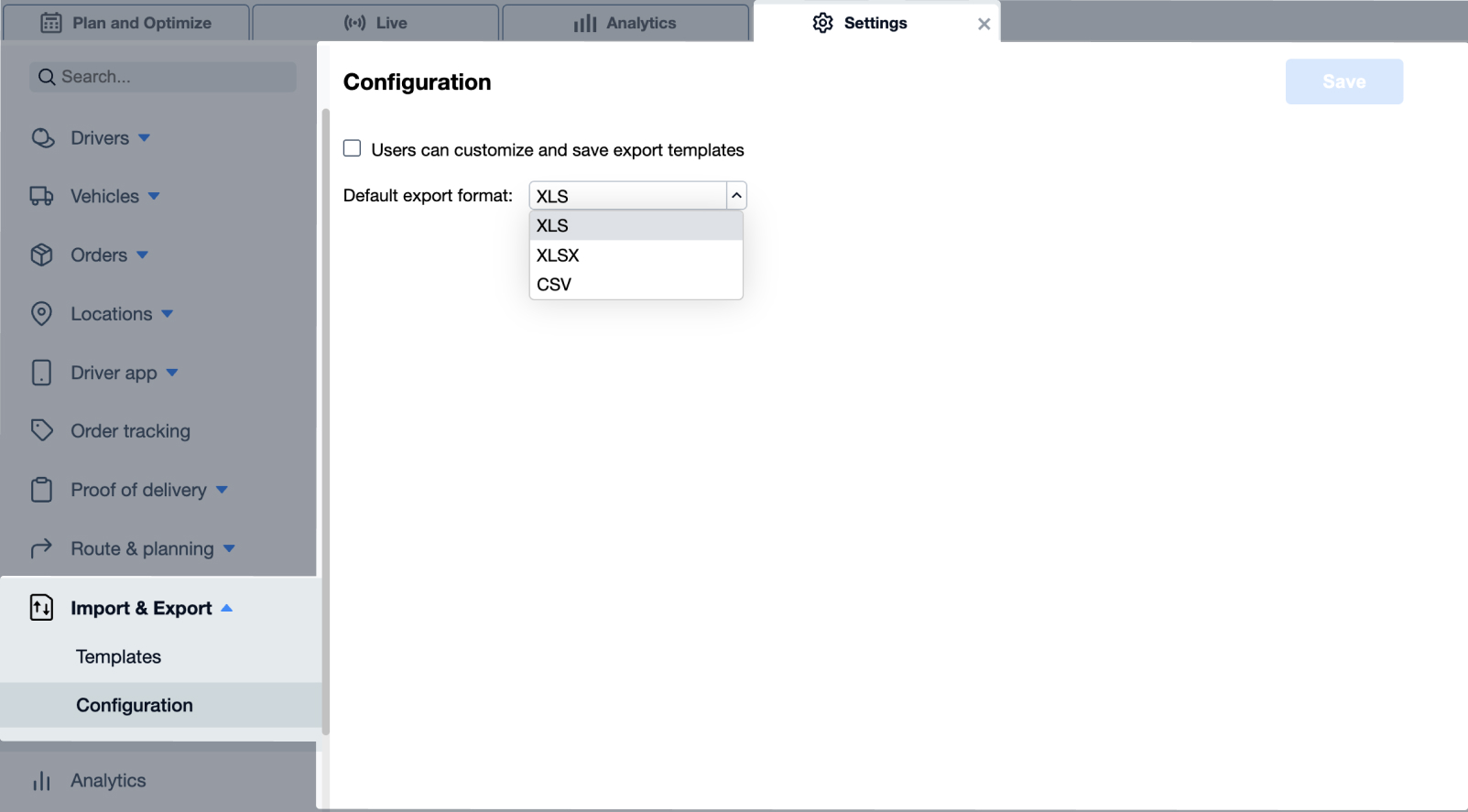 Change preferred export format – OptimoRoute Help Center